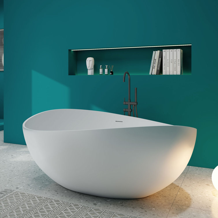SJ STAR&JANE 63'' x 38'' Freestanding Soaking Solid Surface Bathtub & Reviews | Wayfair